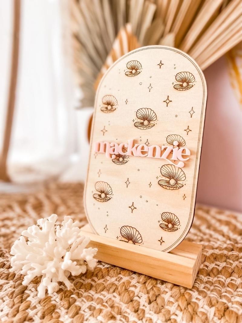 Clam Shell and Pearl Name Plaque